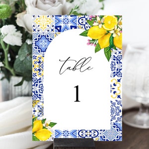 Mediterranean Lemon Table Number, Blue Tiles Lemon, Tuscan Italian ...