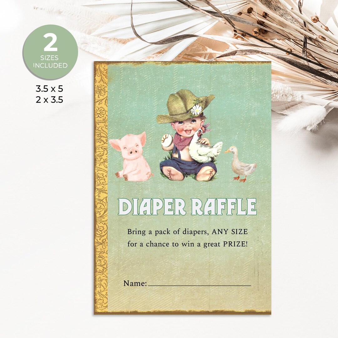 Retro Storybook Farm Diaper Raffle Template, Farm Animals Baby Shower ...