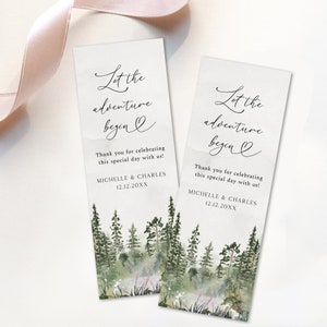 Forest Bookmark Wedding Favor Template, Bridal Shower Bookmark Favor ...