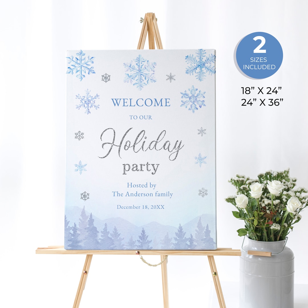Snowflake Christmas Party Welcome Sign, Holiday Party Welcome Sign ...