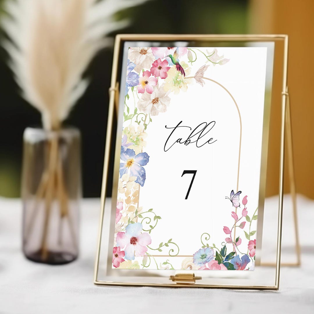 Floral Pastel Table Number Template, Colorful Flowers Table Sign ...