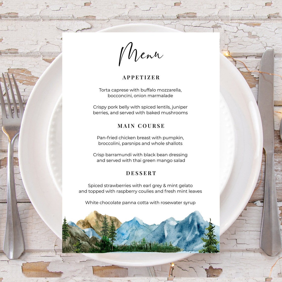 Mountain Menu Template, Lake Menu Template, Woodland Moutain Pine Menu ...