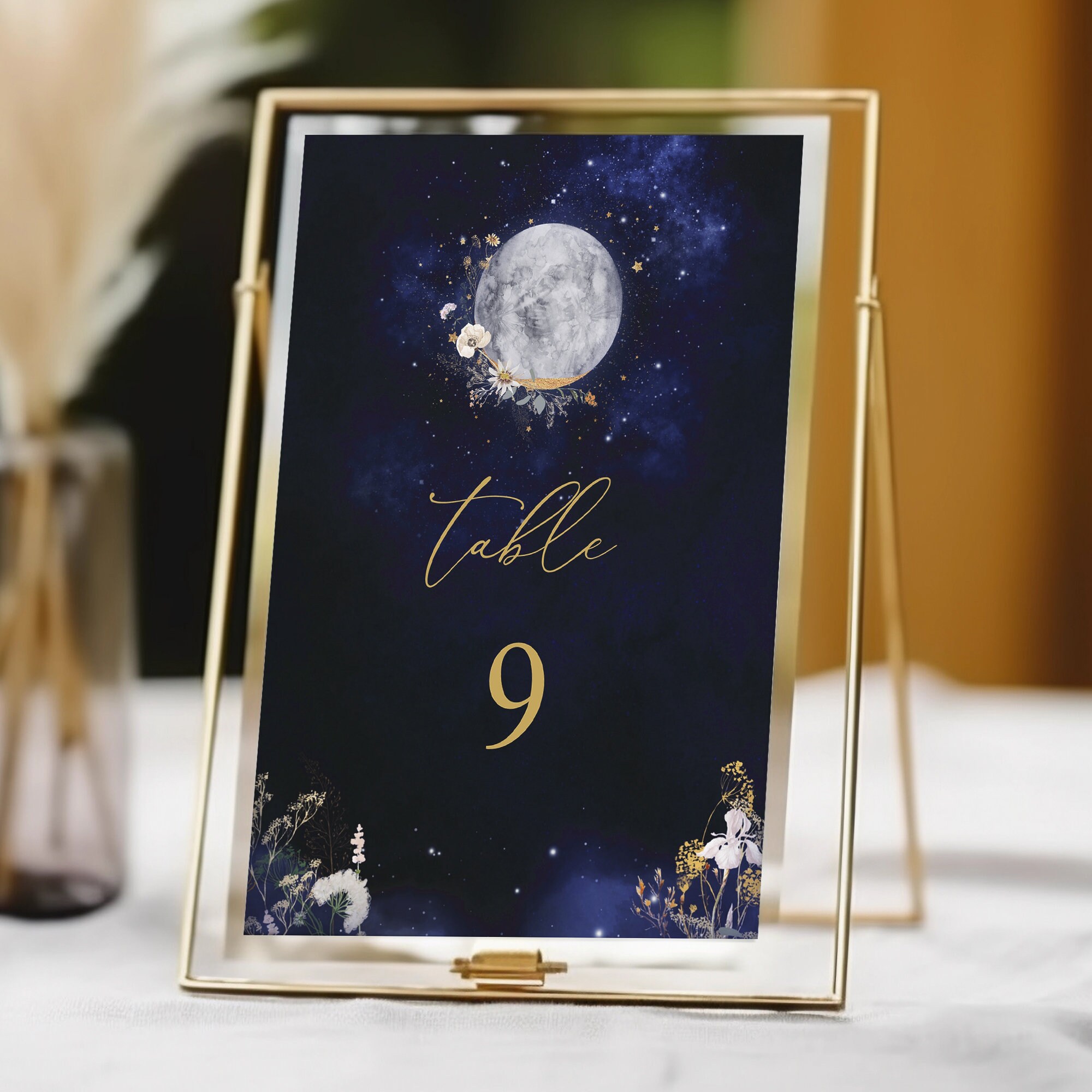 Floral Moon Wedding Table Number, Celestial Wedding, Wildflowers, Moon ...