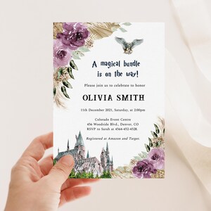 A Magical Bundle Baby Shower Invitation, Mauve Wizard Invite Card ...
