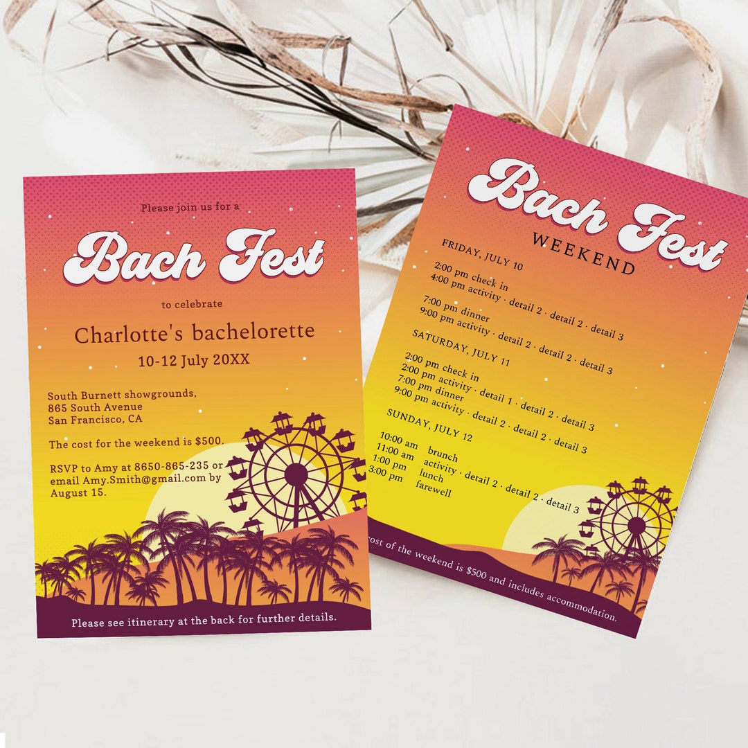 Music Festival Bachelorette Party Invite With Program, Bach Fest ...