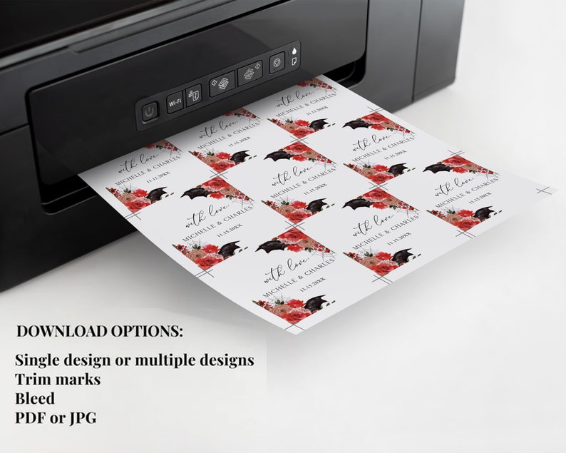 Red Gothic Gift Tag Template Fall Wedding Favor Tag - Etsy