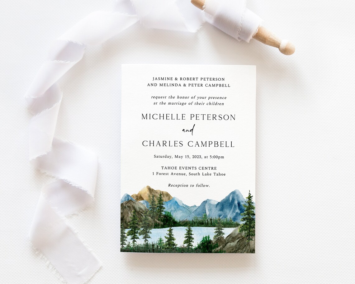Lake Wedding Invitation, Mountain Wedding Invitation, Forest Wedding ...