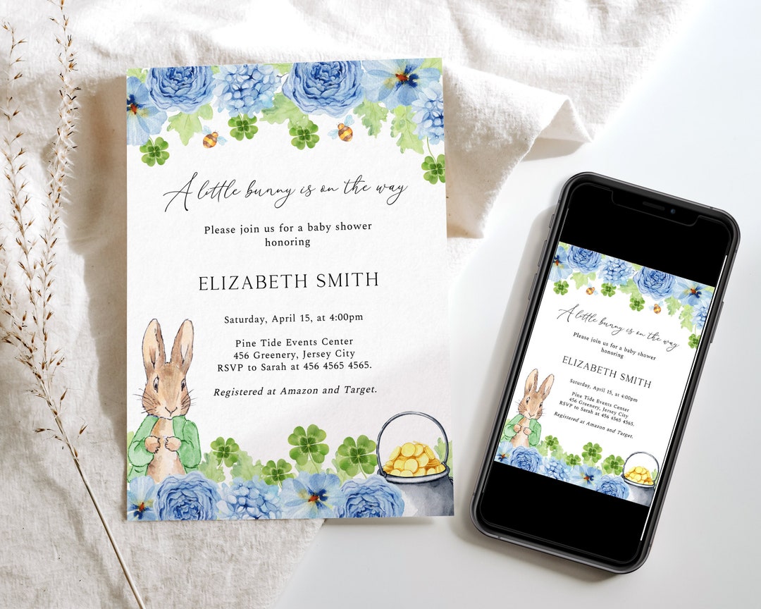 St Patrick's Day Baby Shower Invitation, Peter Rabbit Baby Shower ...