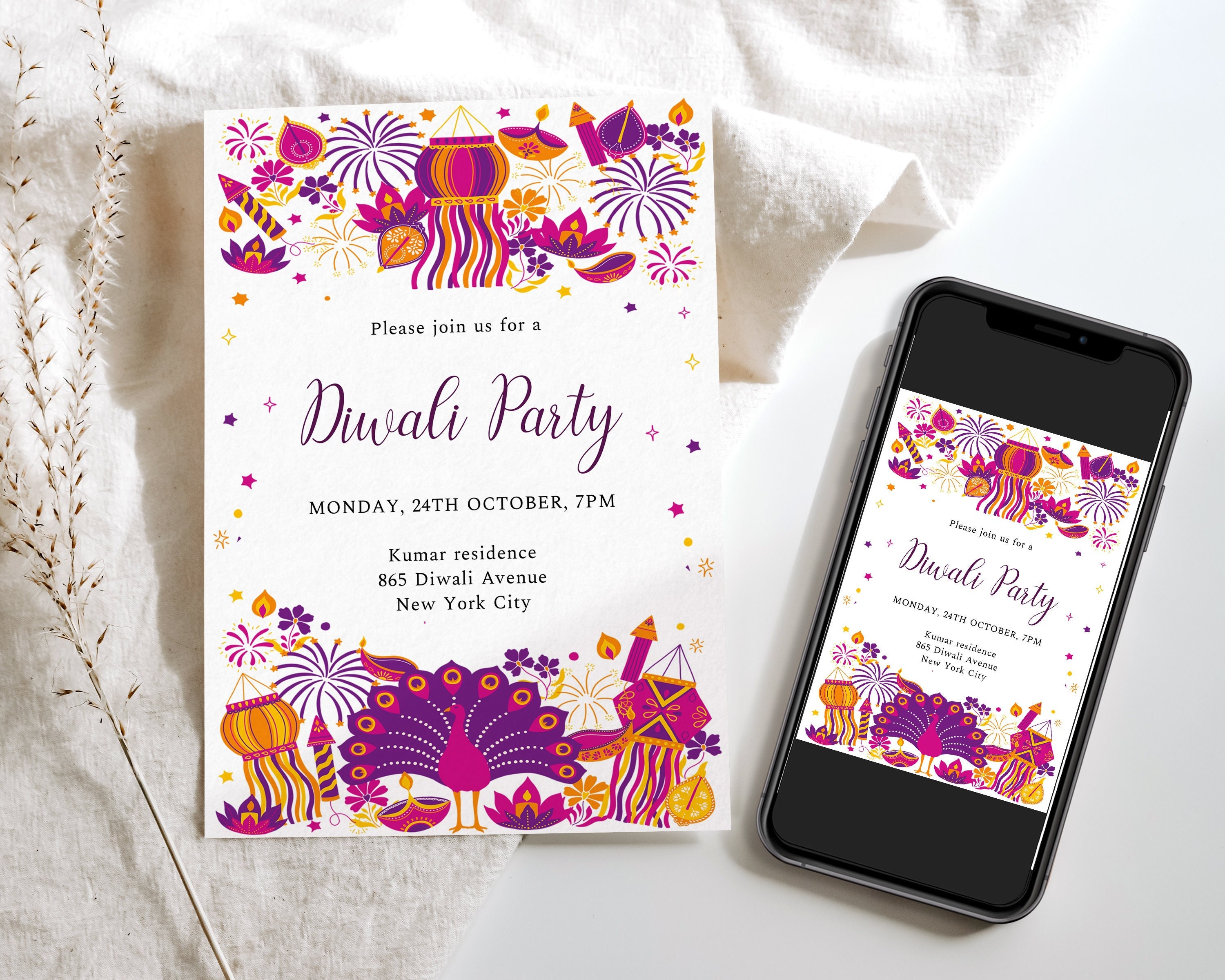 Diwali Invite Editable Diwali Invitation Beautiful Diwali - Etsy