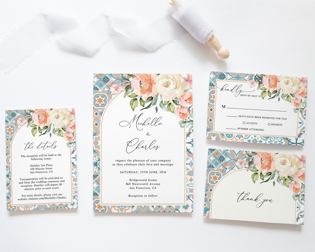 Mediterranean Wedding Invitation Set, Moroccan Invitation, Pastel ...