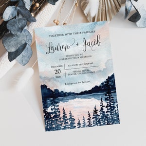 Lake Wedding Invitation, Forest Wedding Invitation, Mountain Wedding ...