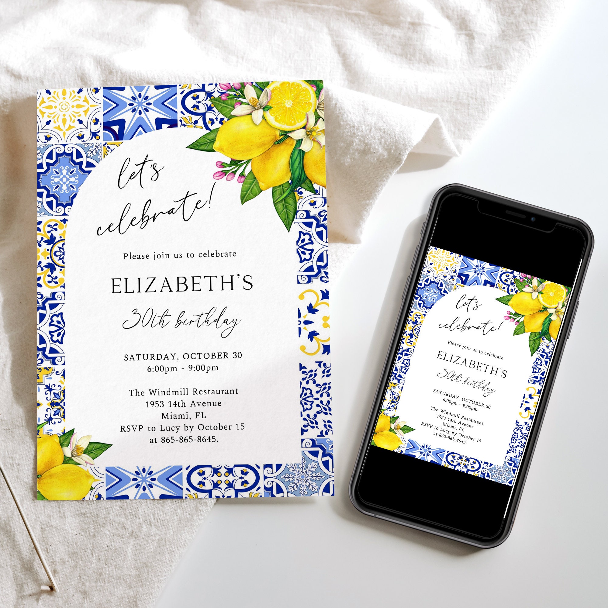Mediterranean Birthday Invitation, Lemons Birthday Invite, Citrus ...