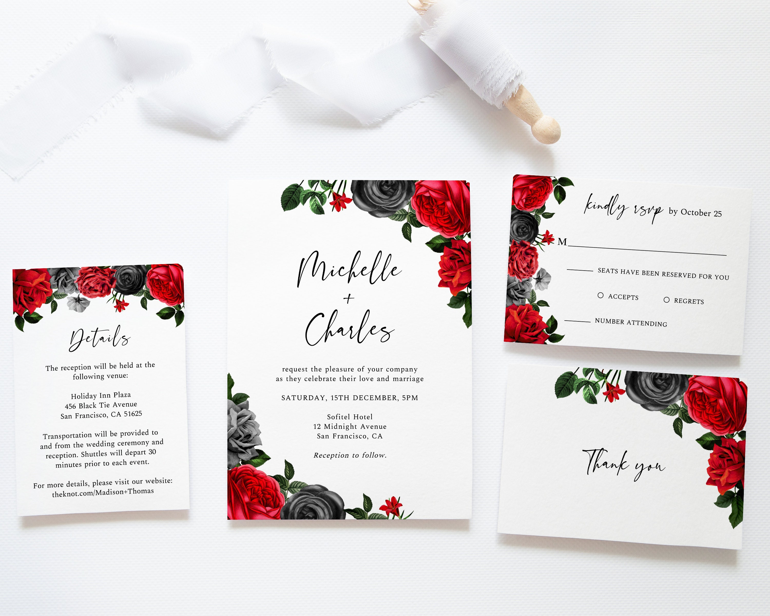 Red and Black Roses Wedding Invitation Bundle Mega Bundle - Etsy