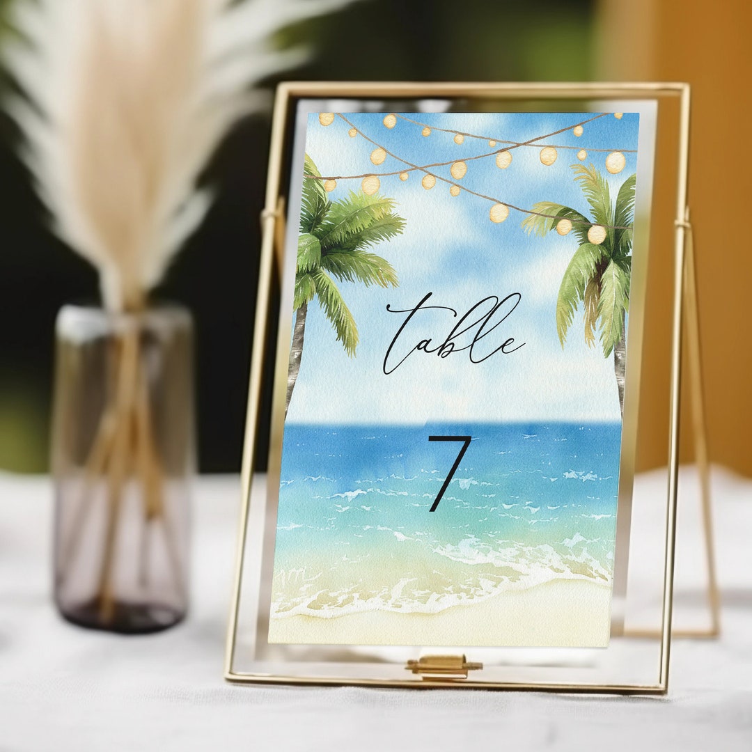 Tropical Wedding Table Number, Beach Ocean Seaside Table Number, Palm ...