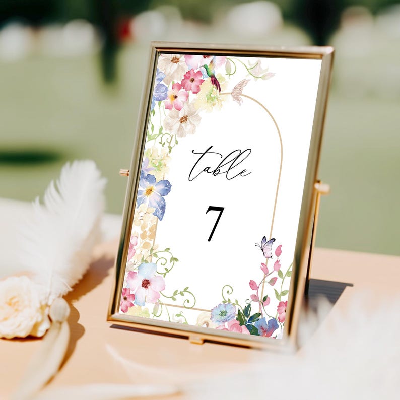 Floral Pastel Table Number Template, Colorful Flowers Table Sign ...