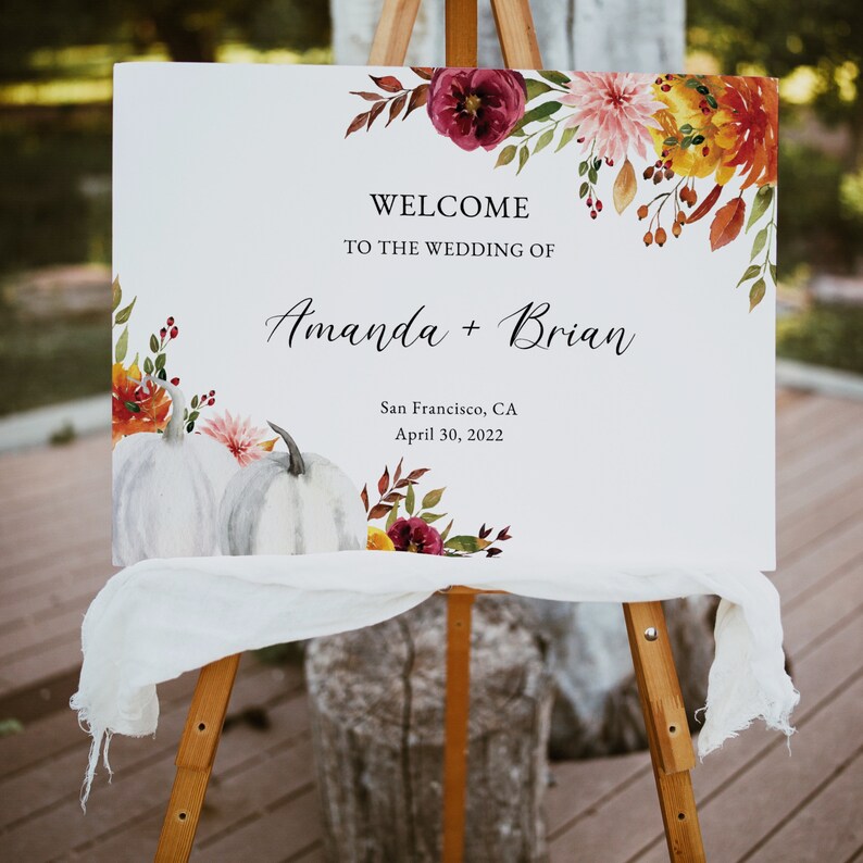 Fall Wedding Welcome Sign Autumn Welcome Sign White Pumpkin - Etsy