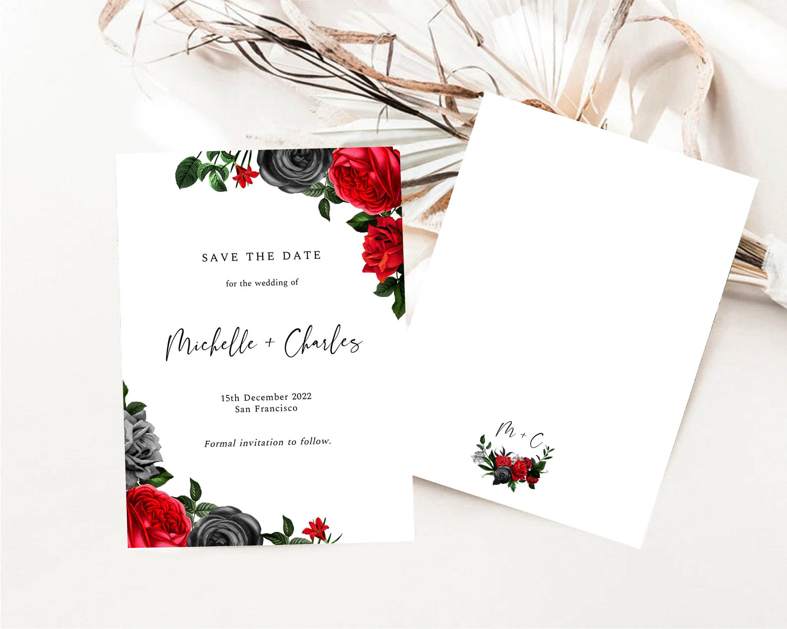 Red and Black Roses Save the Date Template Editable Save the - Etsy