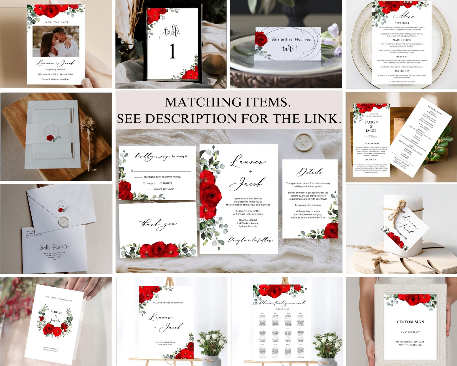 Red Wedding Invitation Red Roses Wedding Invitation Template - Etsy