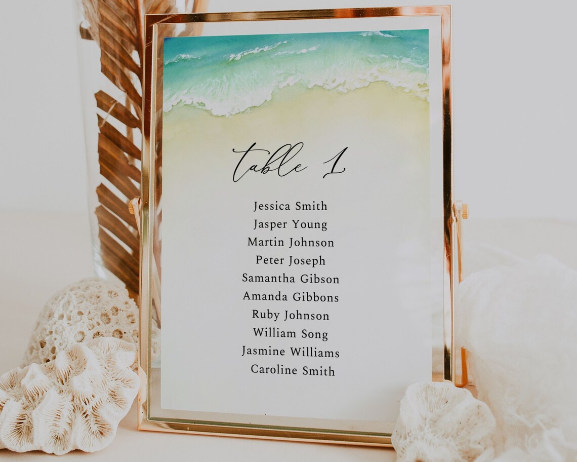 Ocean Seating Chart Template, Beach Wedding Seating Plan, Tropical ...