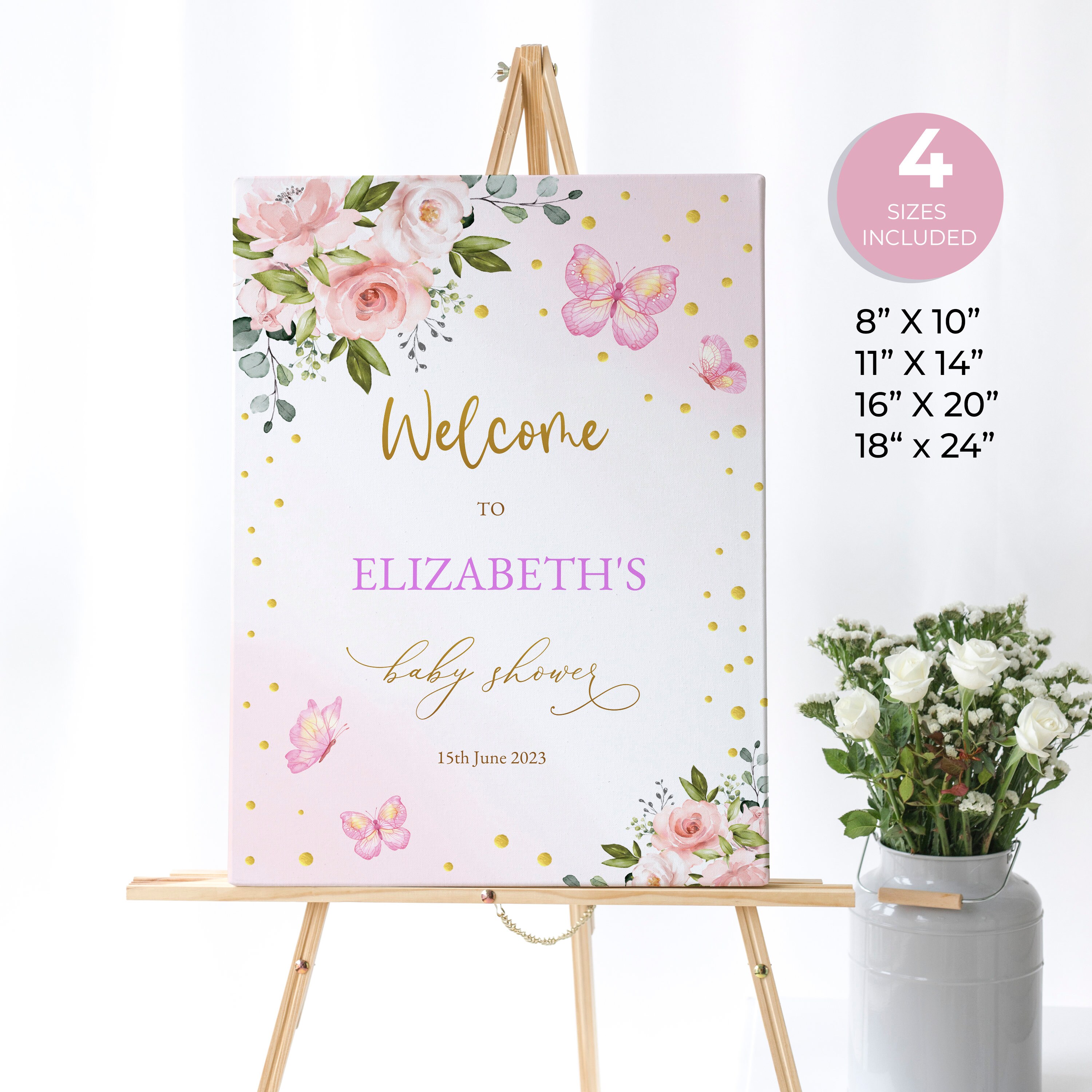 Butterfly Welcome Sign Baby Shower Custom Sign Pink Floral - Etsy