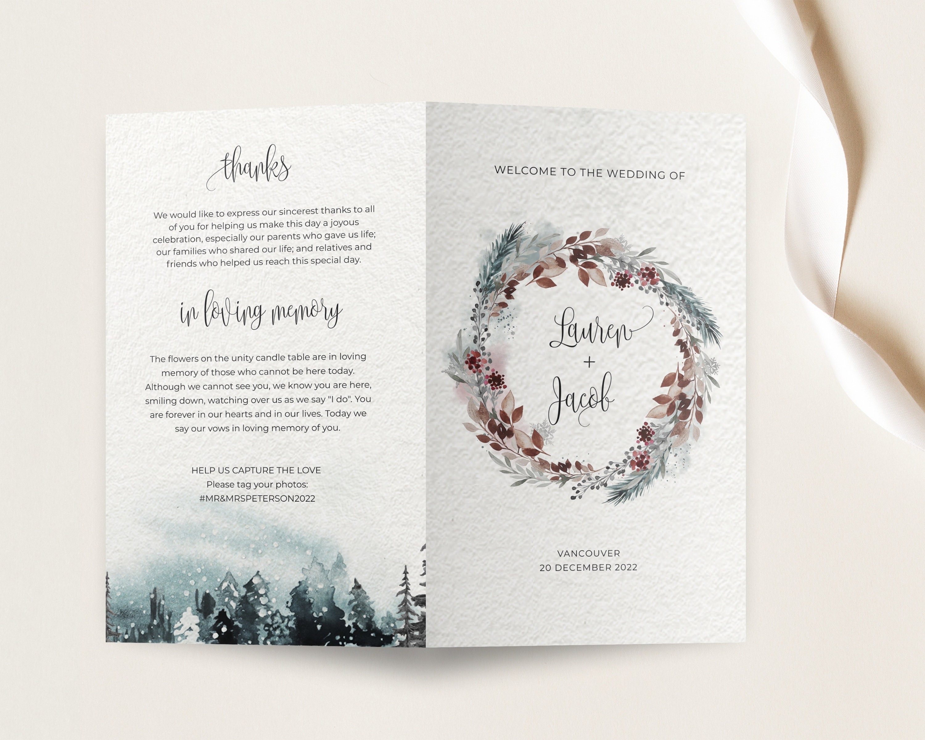 Winter Wedding Program Template Winter Wedding Program to | Etsy