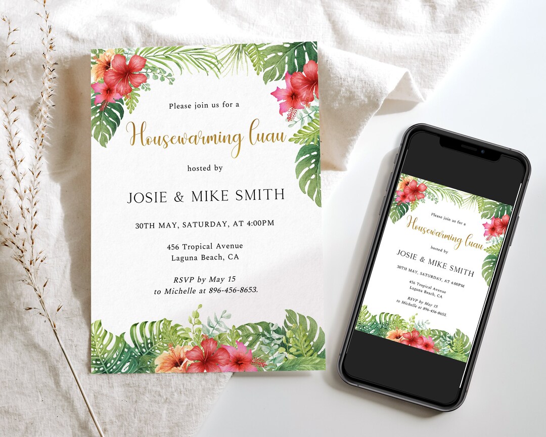Housewarming Luau Invitation, Hawaiian Housewarming Party Invite, Home ...