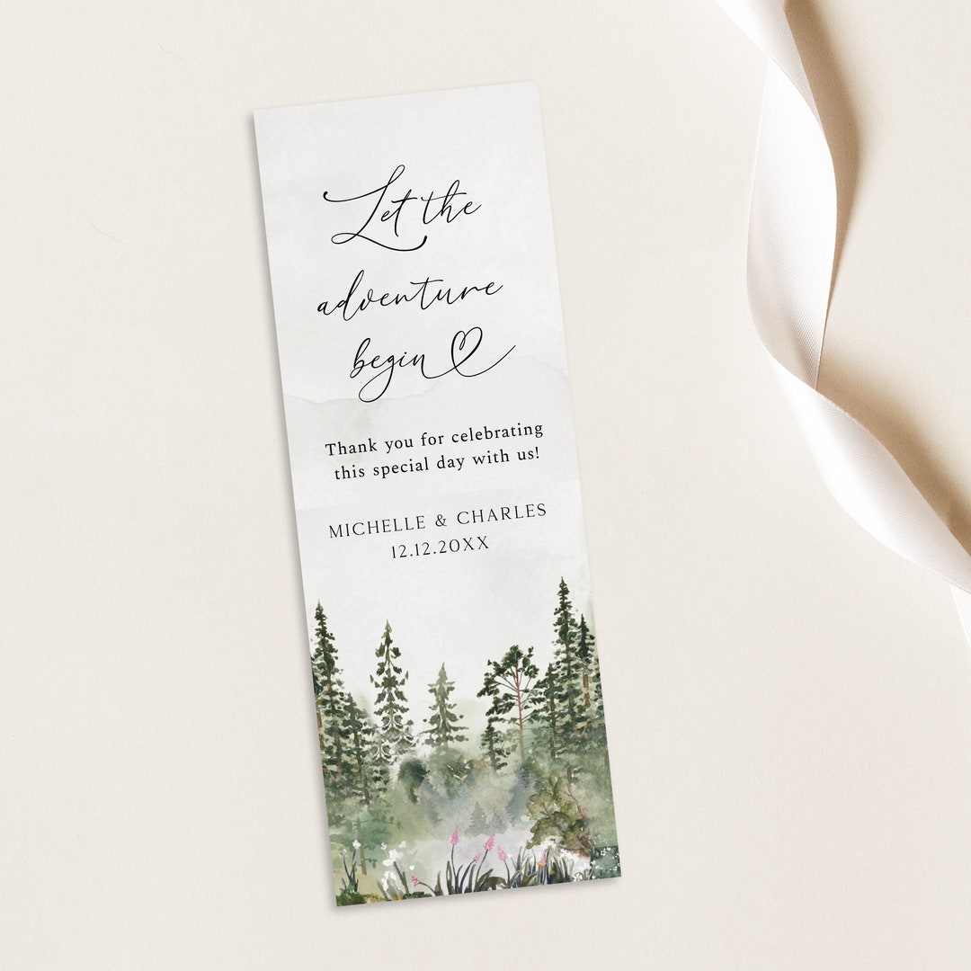 Forest Bookmark Wedding Favor Template, Bridal Shower Bookmark Favor ...