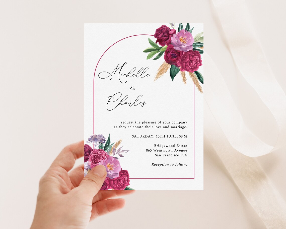 Magenta Wedding Invitation, Fuchsia Wedding Invitation, Hot Pink ...