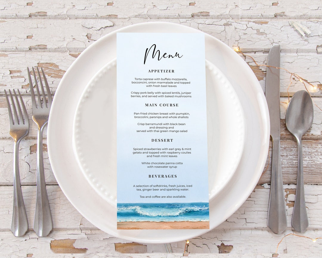 Wedding Menu Template, Sea Menu Template, Blue Ocean Wedding Menu ...