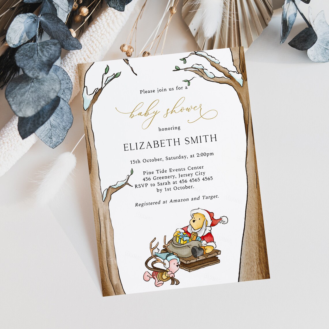 Winnie the Pooh Winter Baby Shower Invitation Set, Snow Baby Shower ...