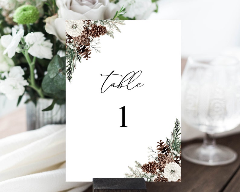 Winter Wedding Table Number Template, Christmas Wedding Table Number ...