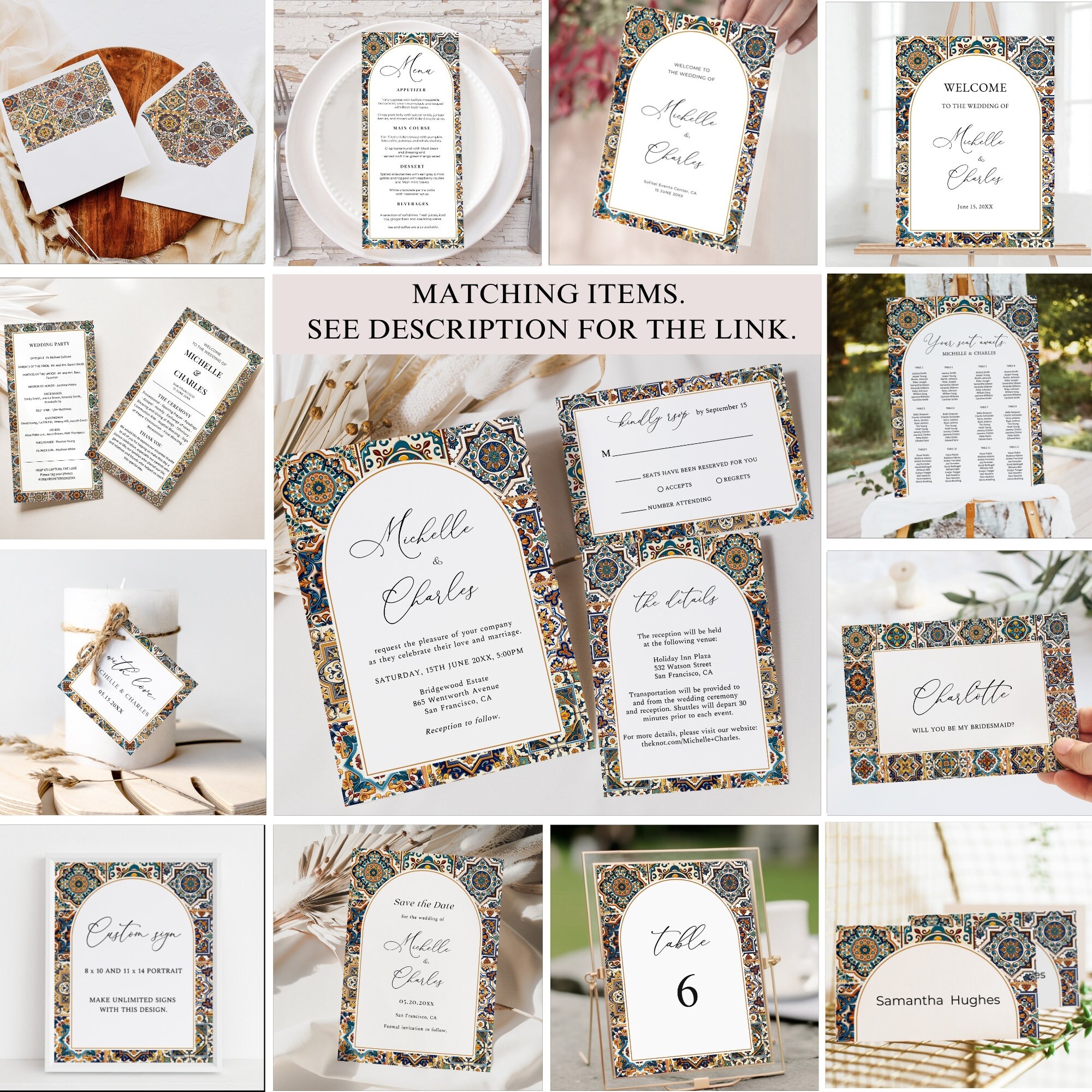 Spanish Wedding Menu Printable Template, Tuscan Italian Mediterranean ...