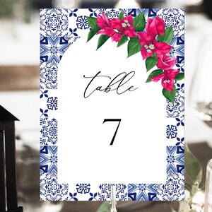 Mediterranean Table Number, Blue Tiles Bougainvillea, Table Decor ...