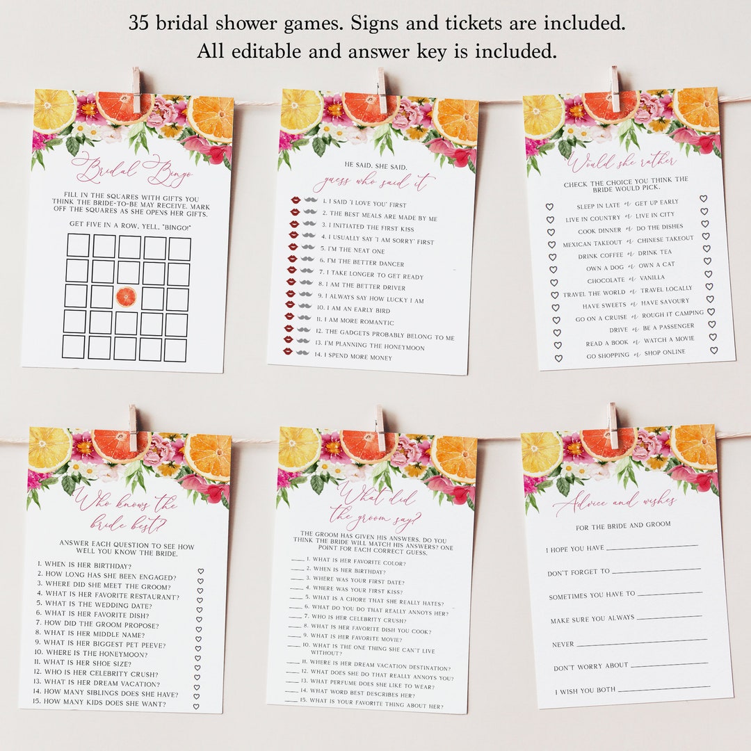 Citrus Bridal Shower Games, Lemons and Oranges, Bright Florals, Bridal ...