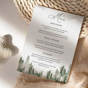 Forest Wedding Menu Template, Mountain Menu, Woodland Menu, Pine Trees ...