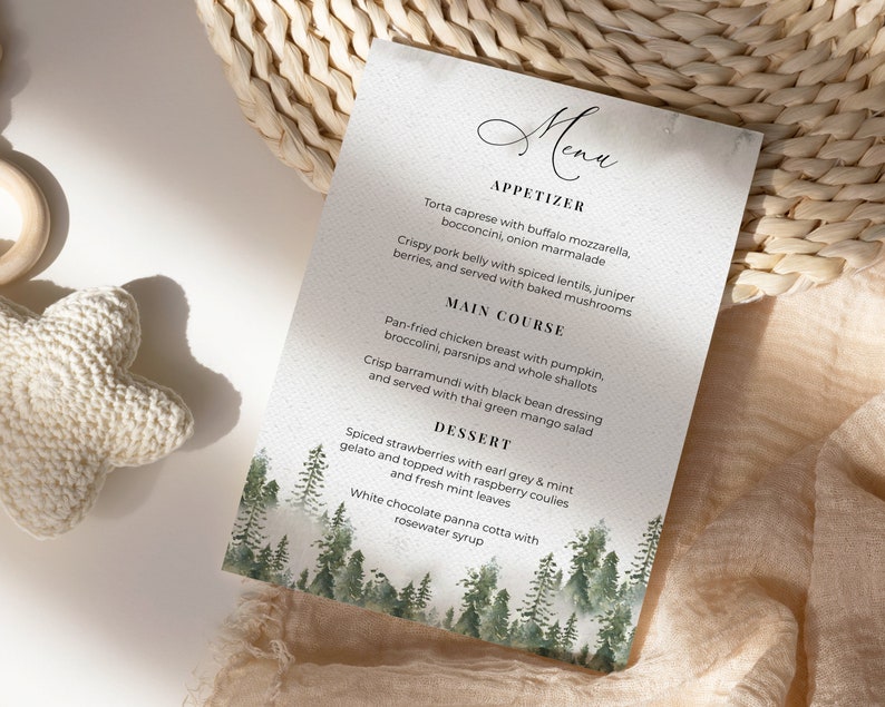 Forest Wedding Menu Template Mountain Menu Woodland Menu - Etsy