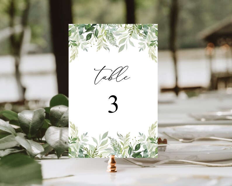Printable Table Numbers Greenery Wedding Table Template - Etsy