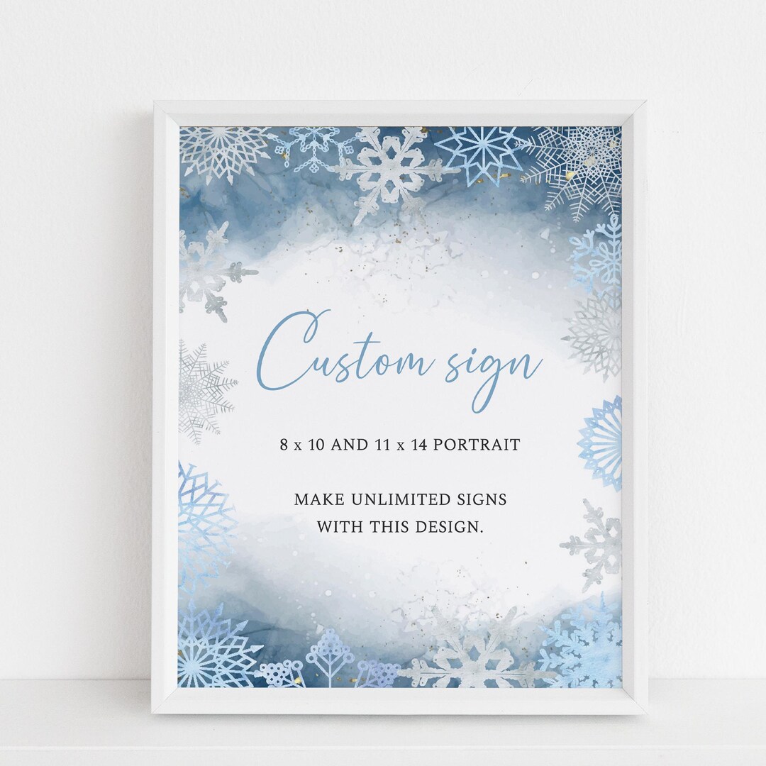 Snowflake Custom Sign, Dusty Blue Holiday Party Sign, White and Blue ...