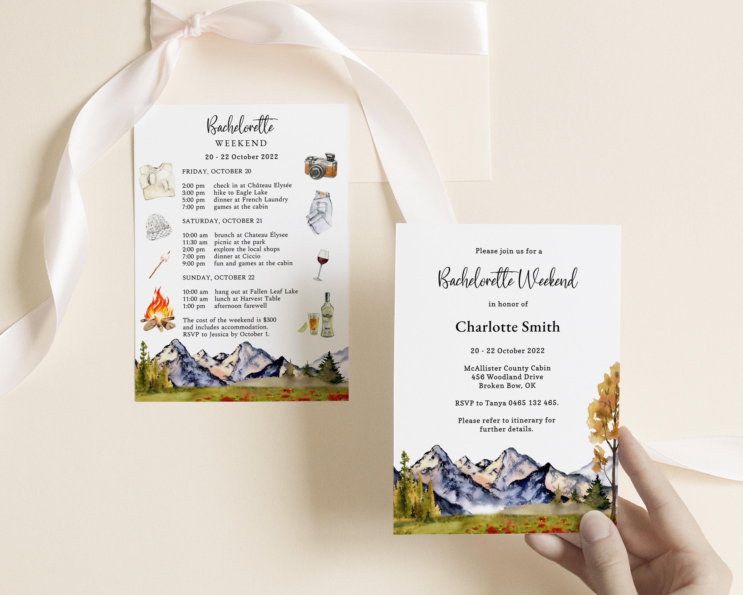 Cabin Trip Invitation With Itinerary Fall Mountain With - Etsy