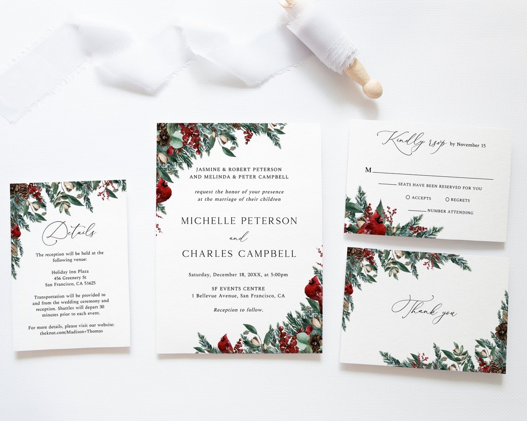 Winter Greenery Wedding Invitation Set Christmas Wedding - Etsy