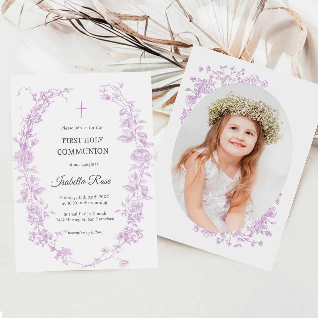Lilac Chinoiserie First Holy Communion Invitation, Girl First Holy ...