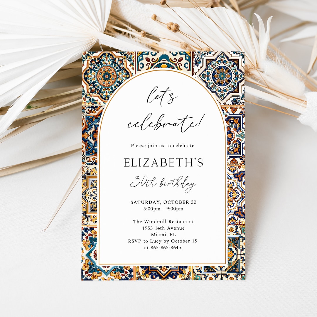 Spanish Tiles Birthday Invitation, Alhambra Andalusia Moorish, Talavera ...