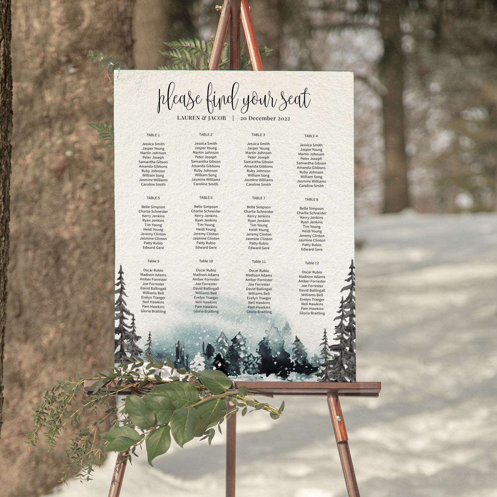 Wedding Christmas Seating Chart Winter Wedding Seating Chart - Etsy