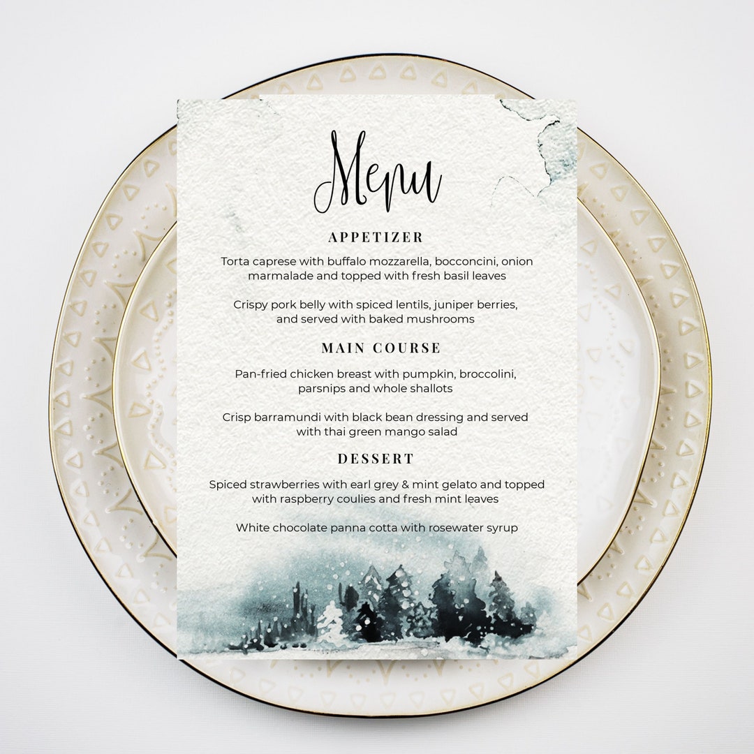 Winter Wedding Menu Template Christmas Wedding Menu Forest - Etsy