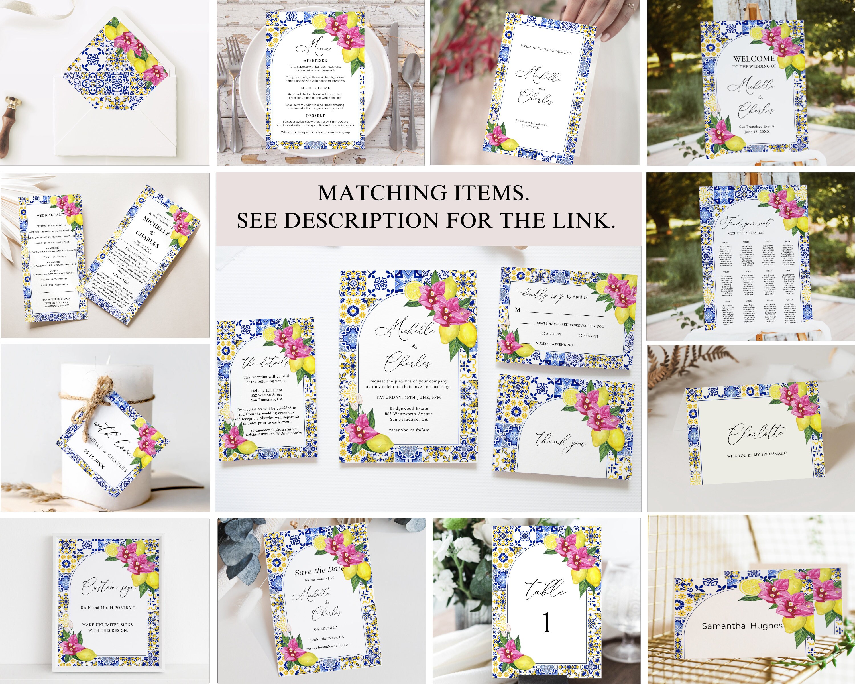 Mediterranean Lemon Food Label Template, Printable Blue Tiles Buffet ...