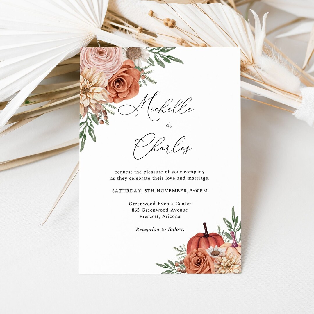 Boho Fall Wedding Invitation, Autumn Wedding Invite, Terracotta Beige ...