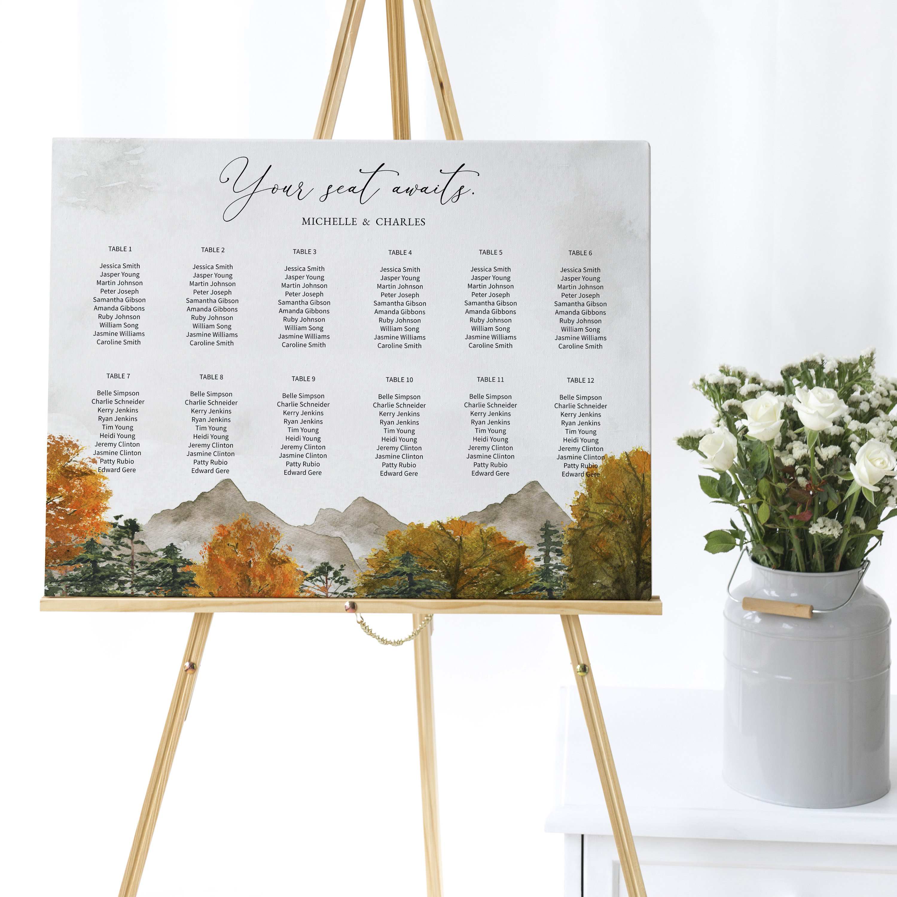 Fall Mountain Seating Sign, Pine Trees Table Numbers, Autumn Seating ...