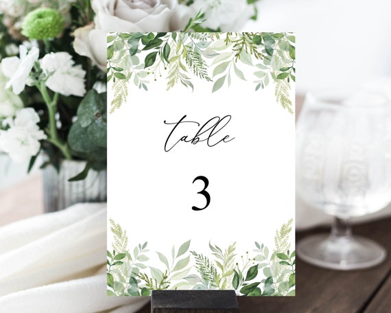 Printable Table Numbers Greenery Wedding Table Template - Etsy