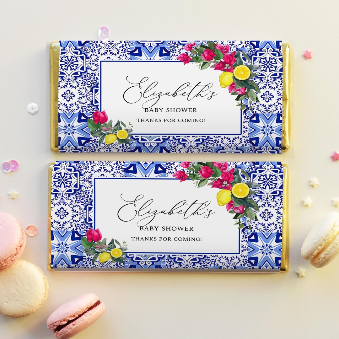 Mediterranean Lemon Chocolate Wrapper Template, Printable Blue Tiles ...