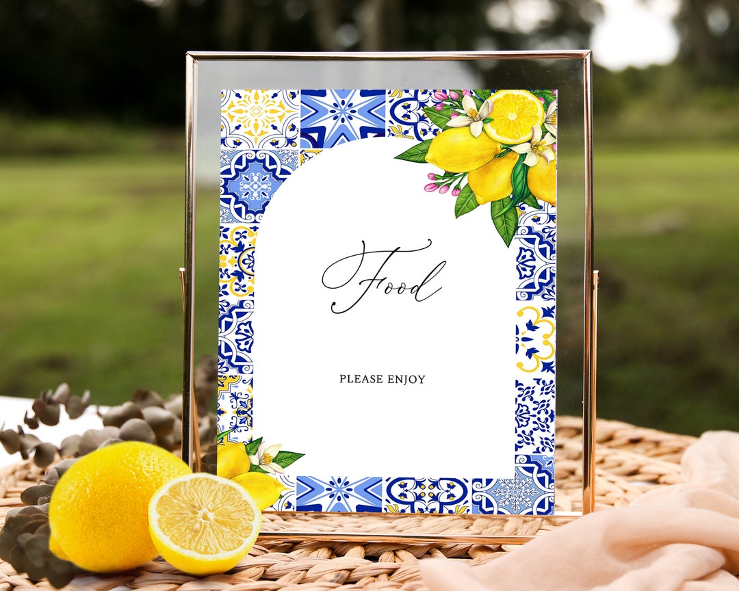 Mediterranean Lemon Food Sign, Blue Tiles Lemon Sign, Tuscan Italian ...